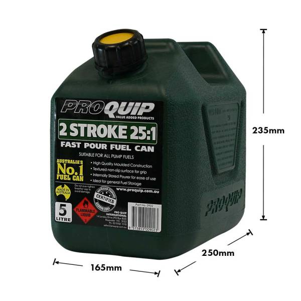 2 Stroke 25:1 Dark Green - 5L Plastic Fast Pour Fuel Can Best fuel can