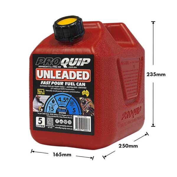 5L Plastic Fast Pour Fuel Can - Unleaded Red Best fuel Can